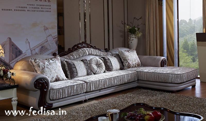 Classic Luxury l shape sofa, cheap l shaped couch white leather sofa set