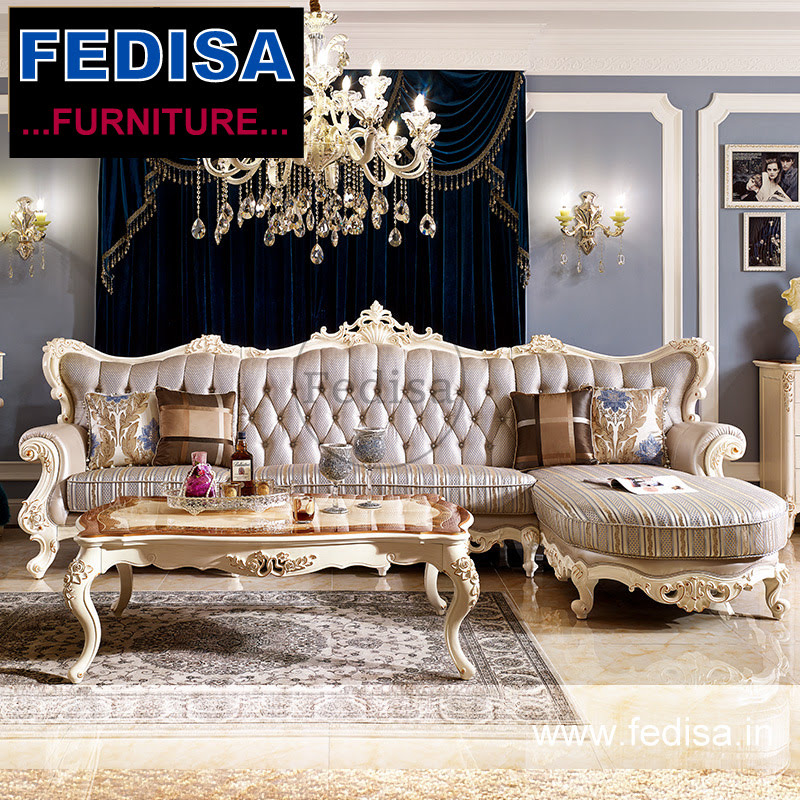 Classical Luxury l shape sofa, l shape white leather sofa single seat ...