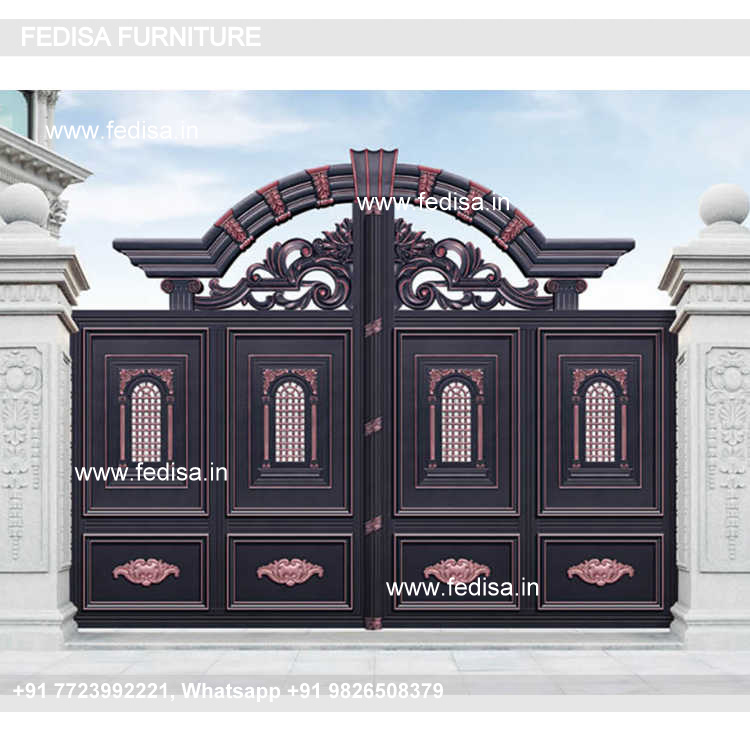 Double Door Iron Gate Design Modern Metal And Wood Fence 106 Feet Gate ...