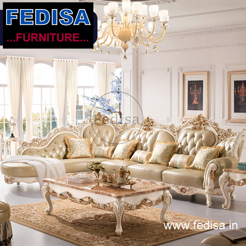 Luxury l shape sofa, l shaped white leather couch designer sofa set