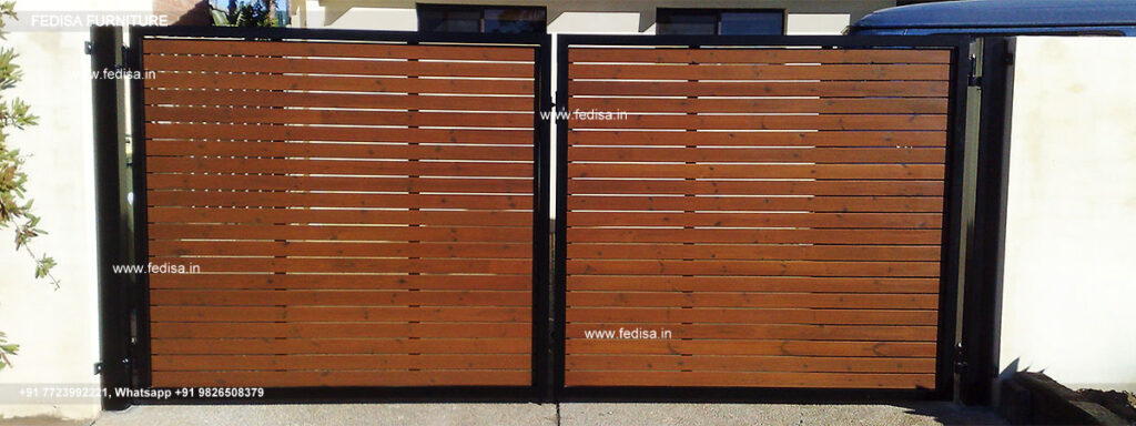 Wooden Main Gate Design Modern Metal And Wood Fence Two Door Gate ...