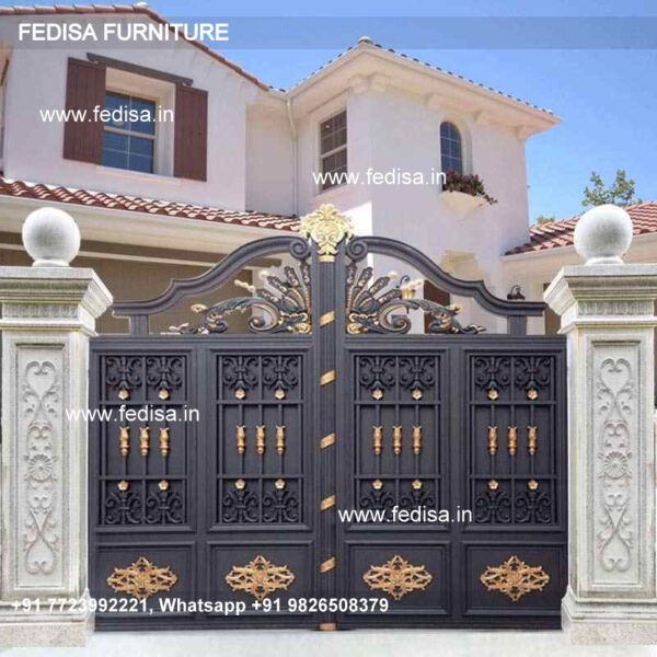 Compound Wall Gate Design Modern Metal And Wood Fence Wrought Iron Main ...