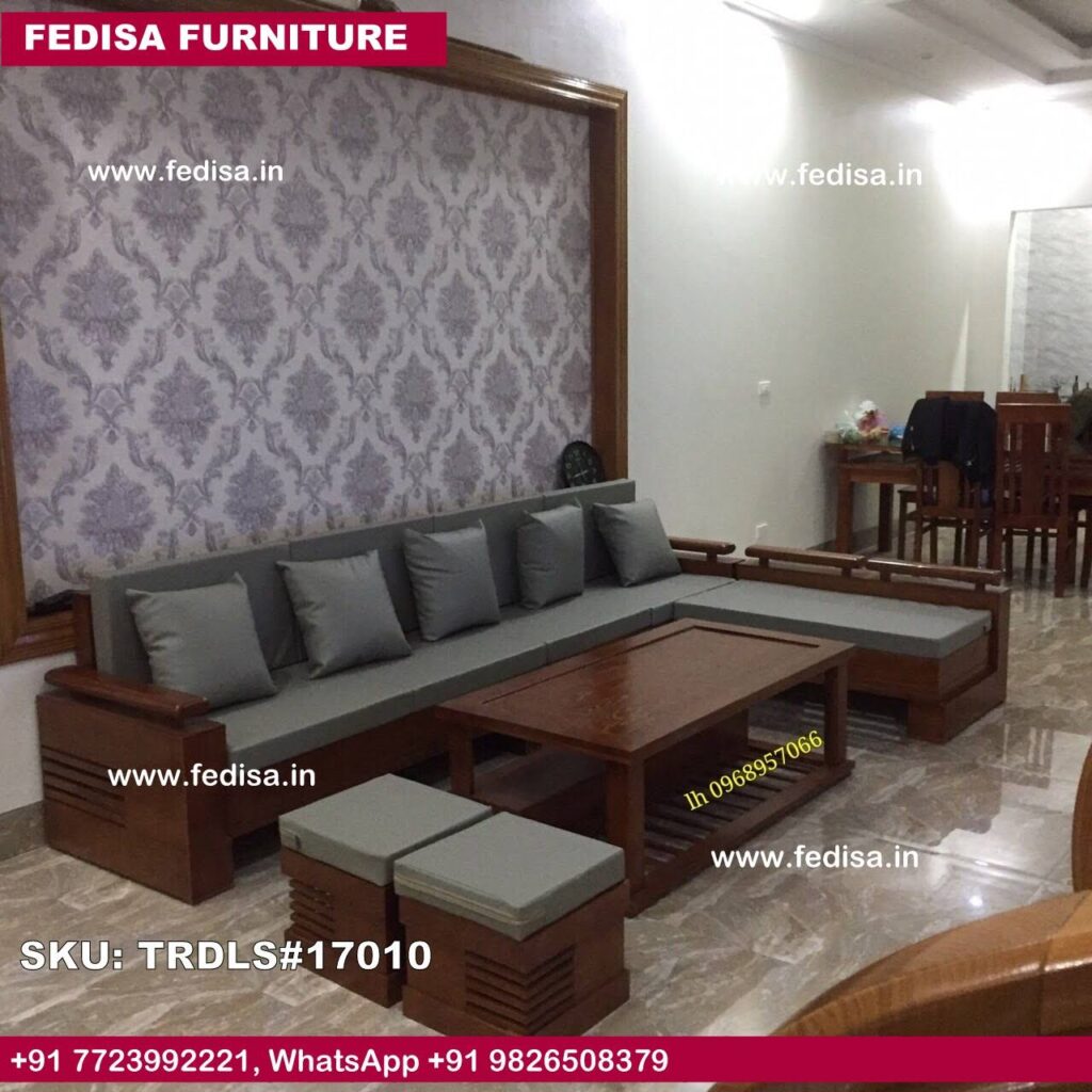 Stainless Steel Sofa Set L Shape Sofa Set Wooden Center Table For ...