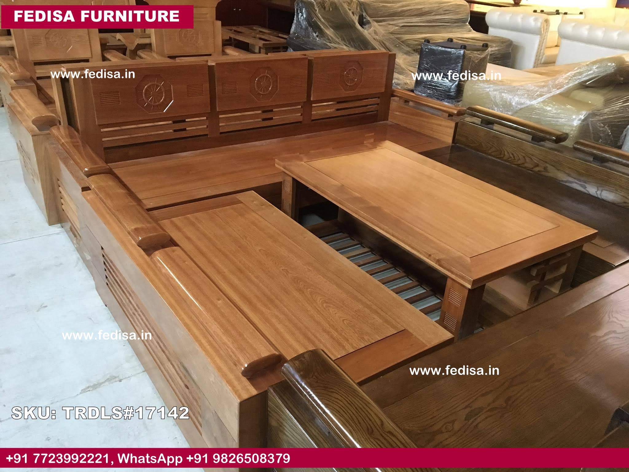 Mudda Sofa Set L Shape Sofa Set Wooden Styling A Bookcase Green Colour ...