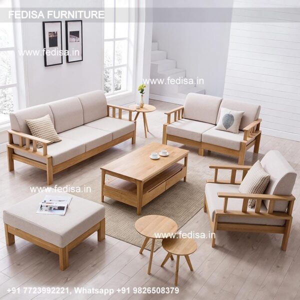 Sofa Set With Wooden Armrest 8 Seater Sofa Set Black Leather Living ...